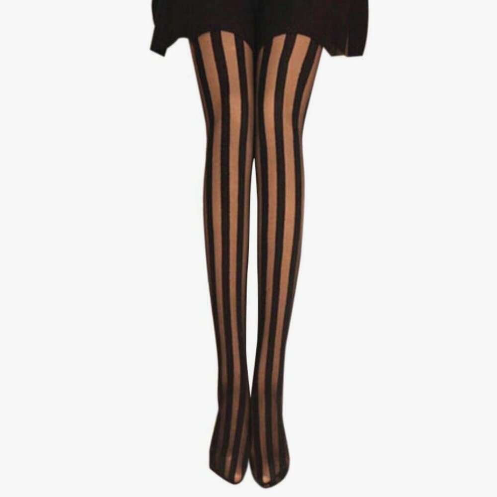 Sexy Sheer Wide Vertical Stripe Tights - Gem